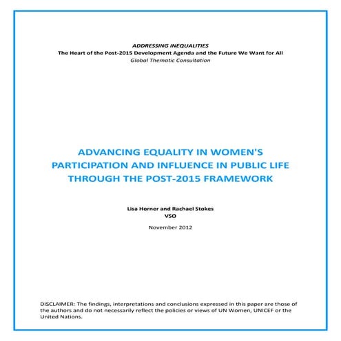 Advancing equality in women's participation & influence in public life ...