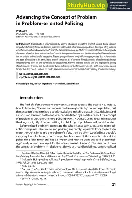 An Examination Of Police Officers Insights Into Problem Identification And Problem Solving | PDF