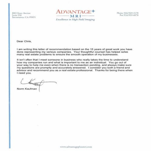 Letter of Recommendation - Advantage Plus MRI | PDF | Real Estate ...
