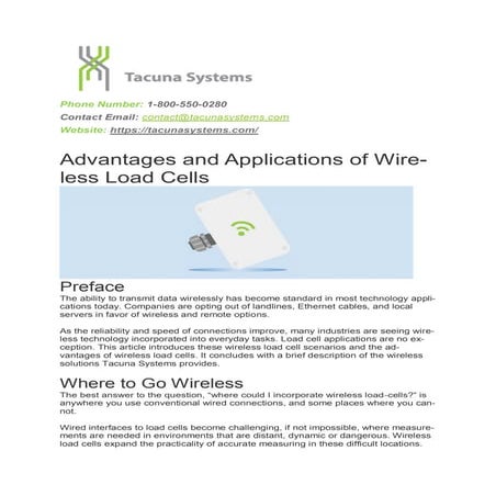 Advantages and Applications of Wireless Load Cells | PDF | Internet of ...
