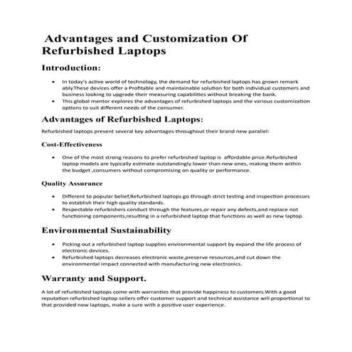 Advantages and Customization of Refurbished Laptops | PDF