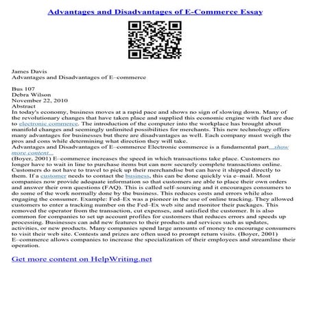 Advantages And Disadvantages Of E-Commerce Essay | PDF