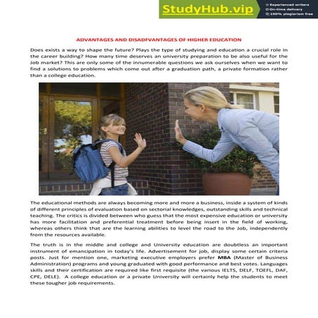 ADVANTAGES AND DISADVANTAGES OF HIGHER EDUCATION | PDF
