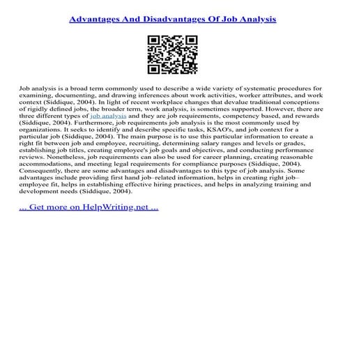 Advantages And Disadvantages Of Job Analysis | PDF