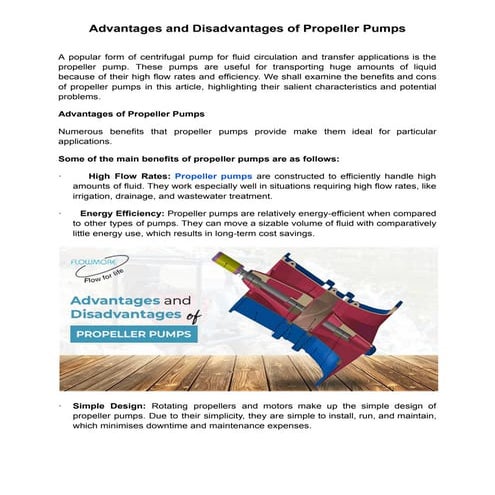Advantages and Disadvantages of Propeller Pumps | PDF