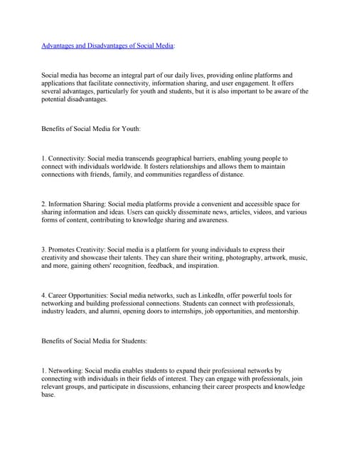 social media advantages and disadvantages | PDF