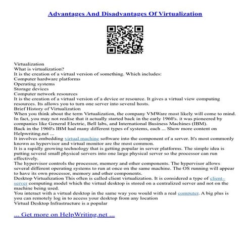 Advantages And Disadvantages Of Virtualization Pdf Cloud Computing