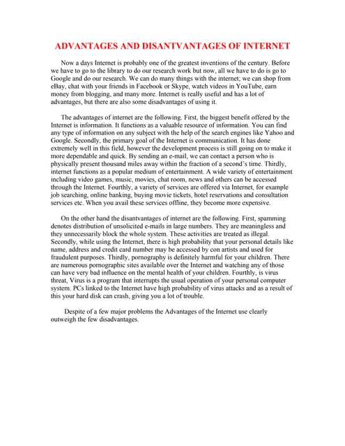 advantages and disadvantages of using internet | PPTX