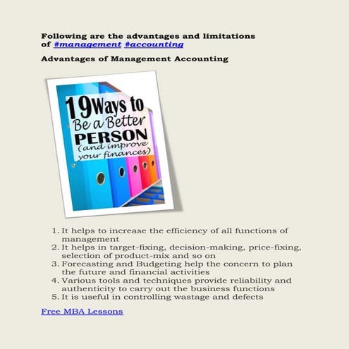 Advantages, Limitations and Characteristics of Management Accounting | PDF