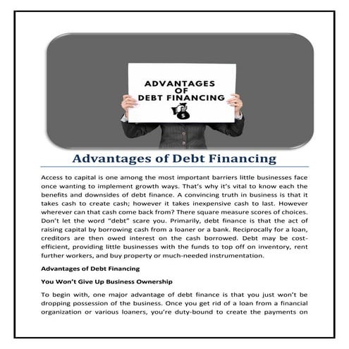 Advantages of debt financing | PDF | Debt Factoring & Invoice ...