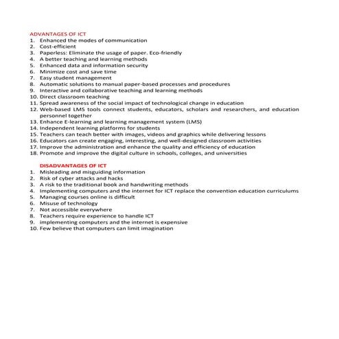 Advantage and Disadvantage of ICT in Education | PDF