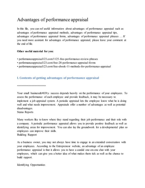 Performance appraisal sample comments | DOCX