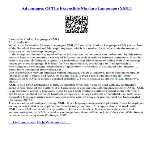 Advantages Of The Extensible Markup Language Xml Pdf