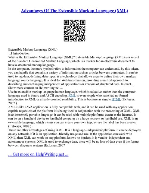 Advantages Of The Extensible Markup Language Xml Pdf
