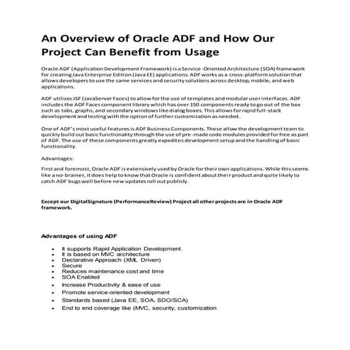 Advantages of using adf | DOCX