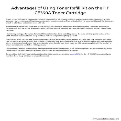Advantages of using toner refill kit on the hp ce390 a toner cartridge ...
