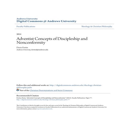 Adventist concepts of discipleship and nonconformity | PDF