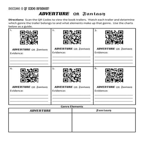 Adventure or Fantasy Genre QR Code Activity | PDF