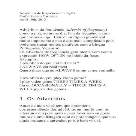 Adverbios de frequencia gramatica e exercicios | DOCX