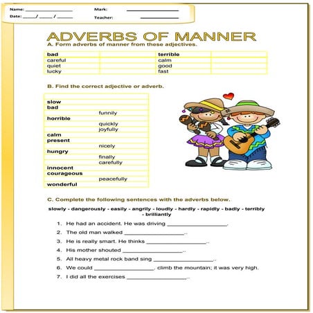 Adverbs Of Manner Exercises Pdf With Answers Adverbs Of Manner