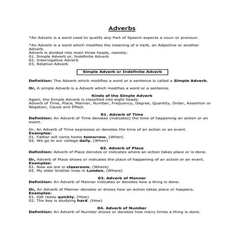 Adverbs- Basic understanding of the adverbs | PDF