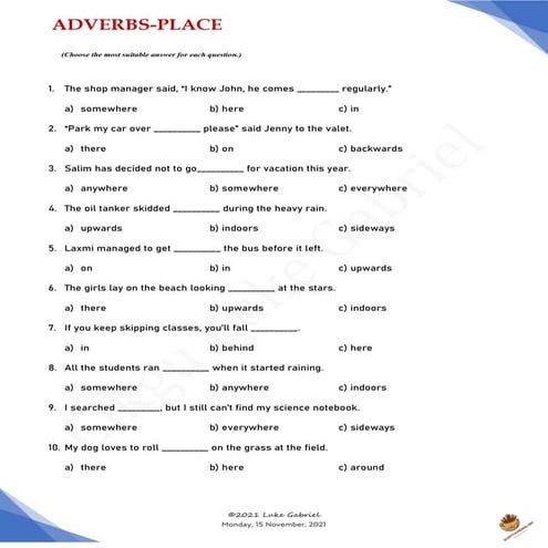 Adverbs Of Place | PDF