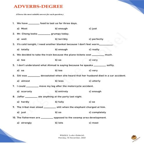 Adverbs Of Degree | PDF