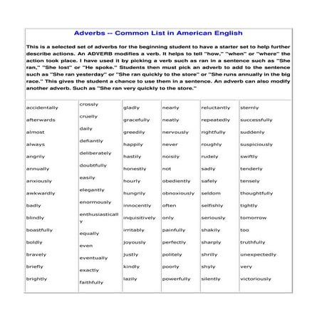 Adverbs common list in American English | PDF