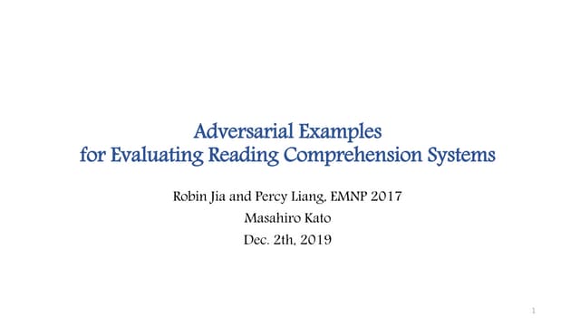 Adversarial Examples Reading Comprehension System Pptx Programming Languages Computing