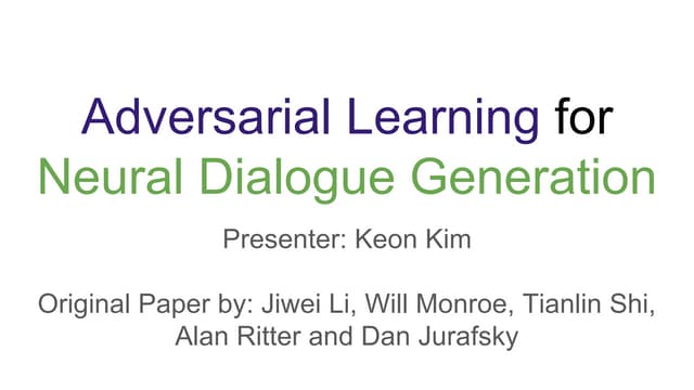 Adversarial Learning For Neural Dialogue Generation Ppt
