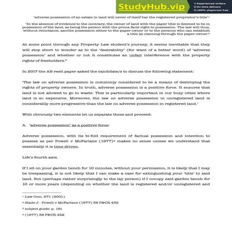 Adverse Possession - Essay I | PDF