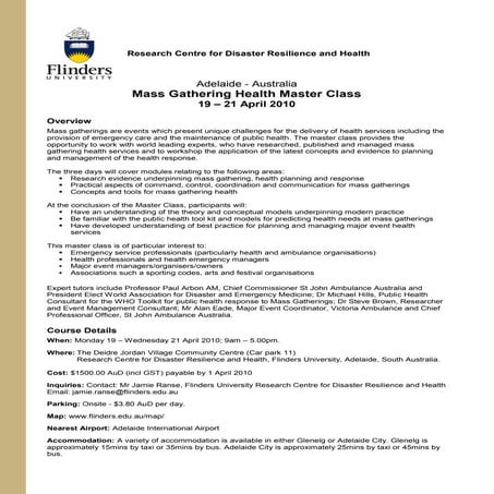 Mass Gathering Health Master Class | PDF | Australia and Oceania Travel ...