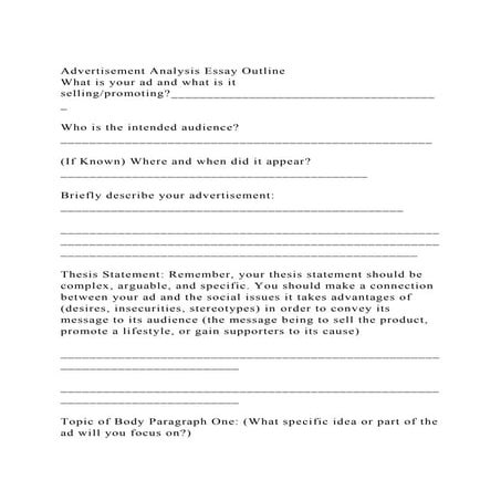 Advertisement Analysis Essay OutlineWhat is your ad and what is .docx
