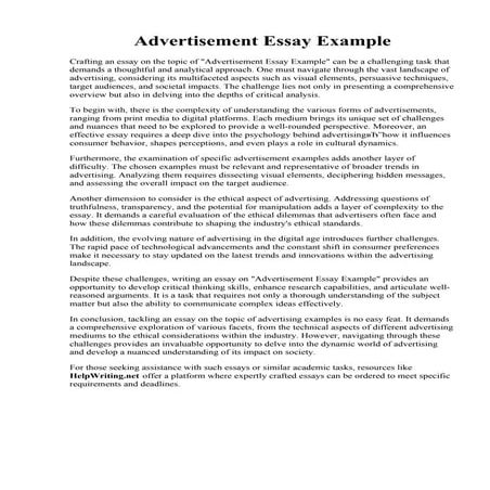 Advertisement Essay Example. Advertising Essay | PDF