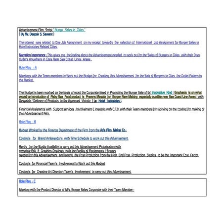 Advertisement film script “ burger sales in cities “ | DOCX