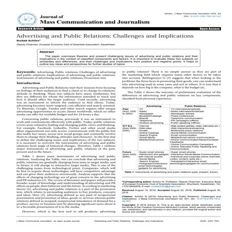 Advertising and public relations challenges and implications | PDF