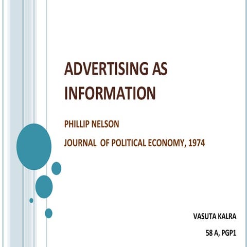 Advertising As Information[1] | PPT