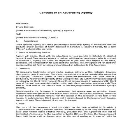 ADVERTISING AGENCY AGREEMENT | PDF | Advertising Industry | Industries