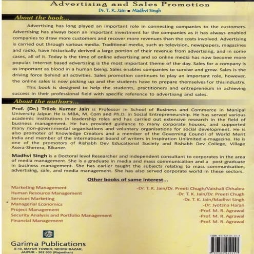 Advertising and sales promotion book by garima publications written by ...