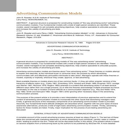 Advertising communication models | PDF