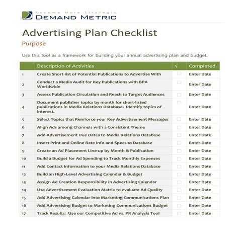 Advertising Plan Checklist | PDF | Business | Business and Finance