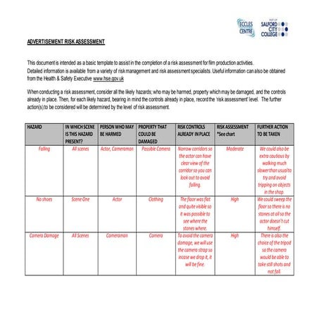 Advertising risk assessment form | DOCX