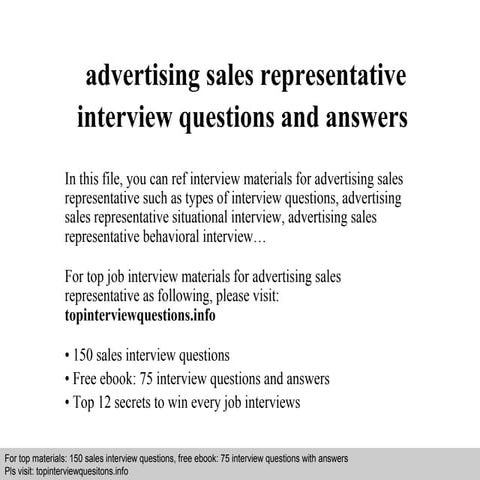 Advertising sales representative interview questions and answers | PPT