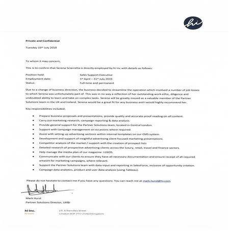 Advertising Sales Support Executive Reference Letter | PDF