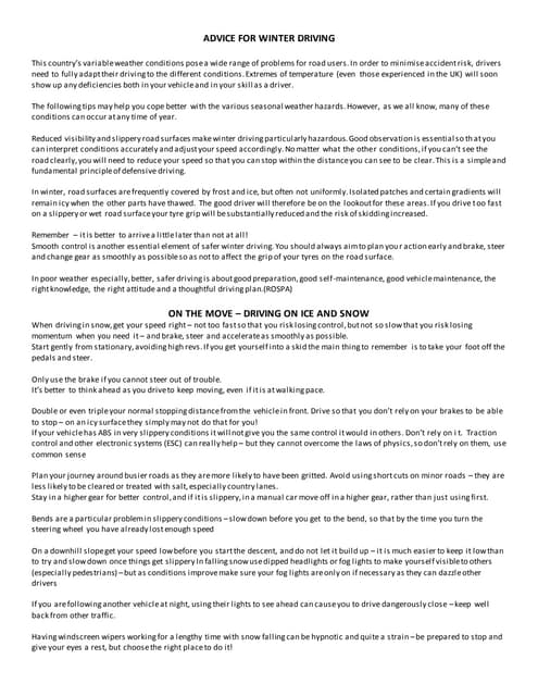 A Guide to Driving safely in Icy Winter Conditions | PDF