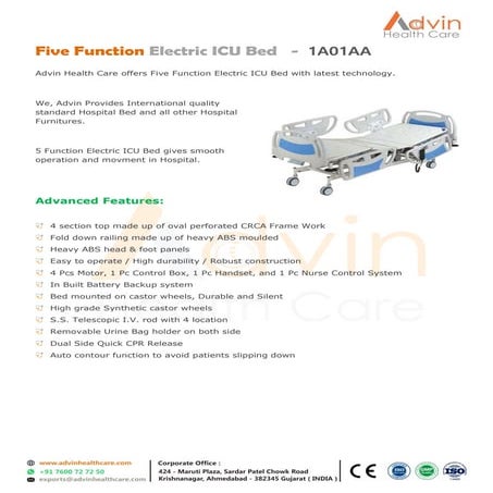 Advin Five function Electric ICU Bed | PDF