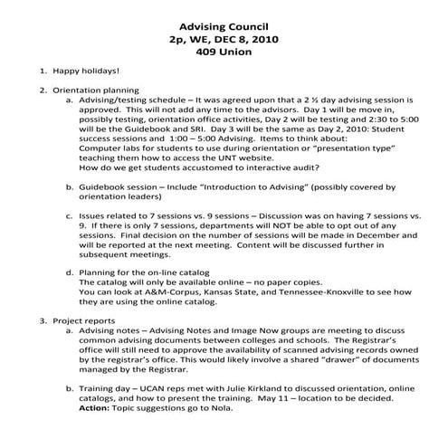 Advising Council Meeting Minutes Dec. 8-10 | PDF