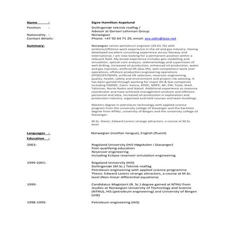 Advisor at Gerson Lehrman Group, Sigve Hamilton Aspelund | PDF