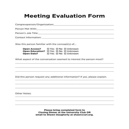 Advocacy Day Meeting Evaluation Form | PDF