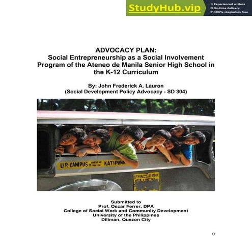 ADVOCACY PLAN Social Entrepreneurship as a Social Involvement Program ...